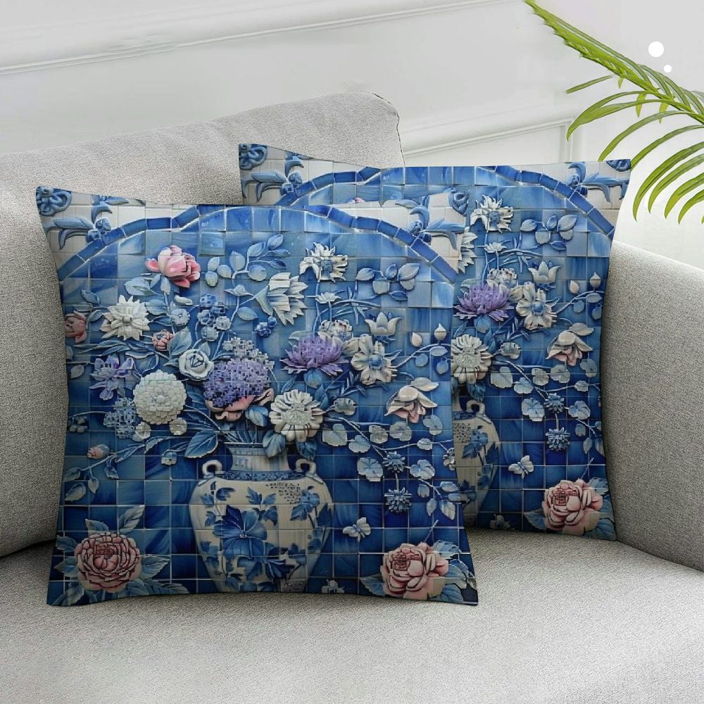 Nawypu Pillow Covers Blue and White Tile China Decor Pillow Covers Room ...