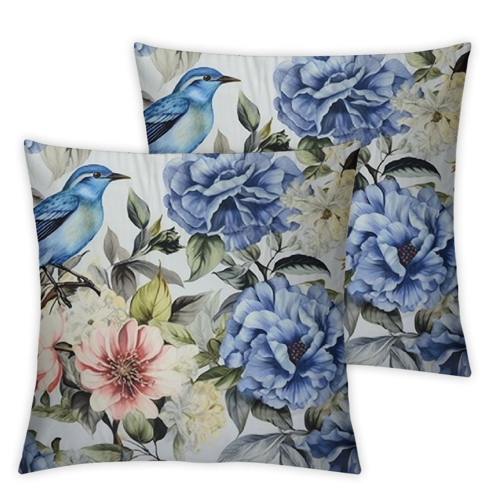 Nawypu Pillow Covers Colorful Watercolor Blue Hydrangea Hibiscus Leaf ...