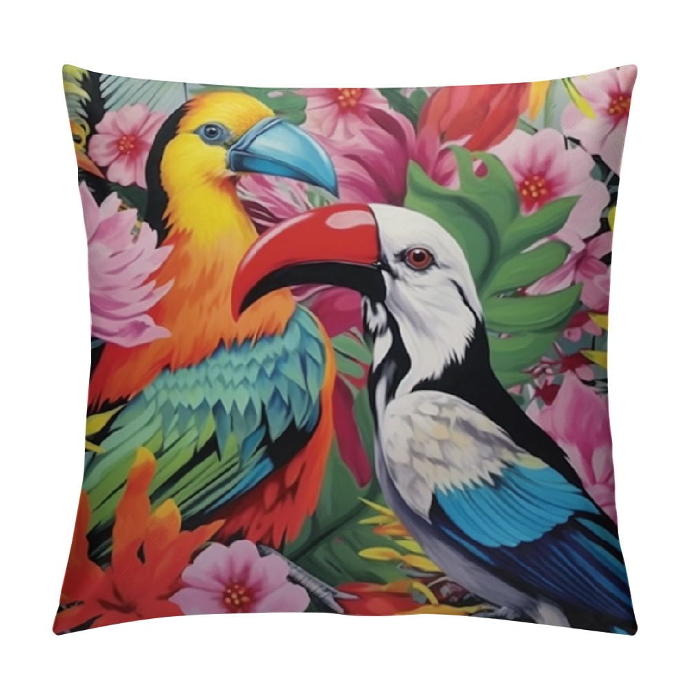 Nawypu Pillow Covers Tropical Toucan Parrot Bird Green Palm Leaves with ...