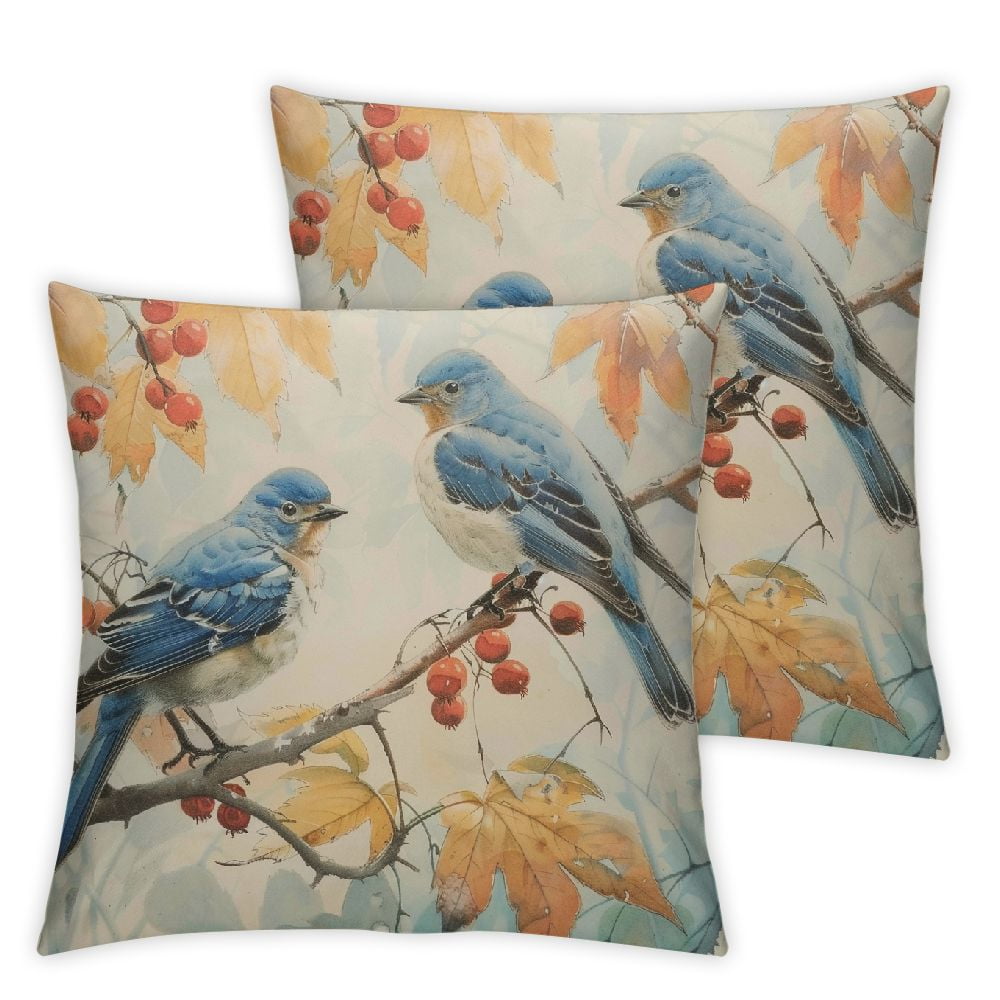 Nawypu Pillow Cushion Case Blue Birds with Berries Square Decorative ...