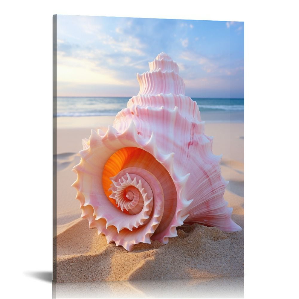 Nawypu Pink Artwork Rustic Conch Shells Starfish Ocean Theme Coastal ...