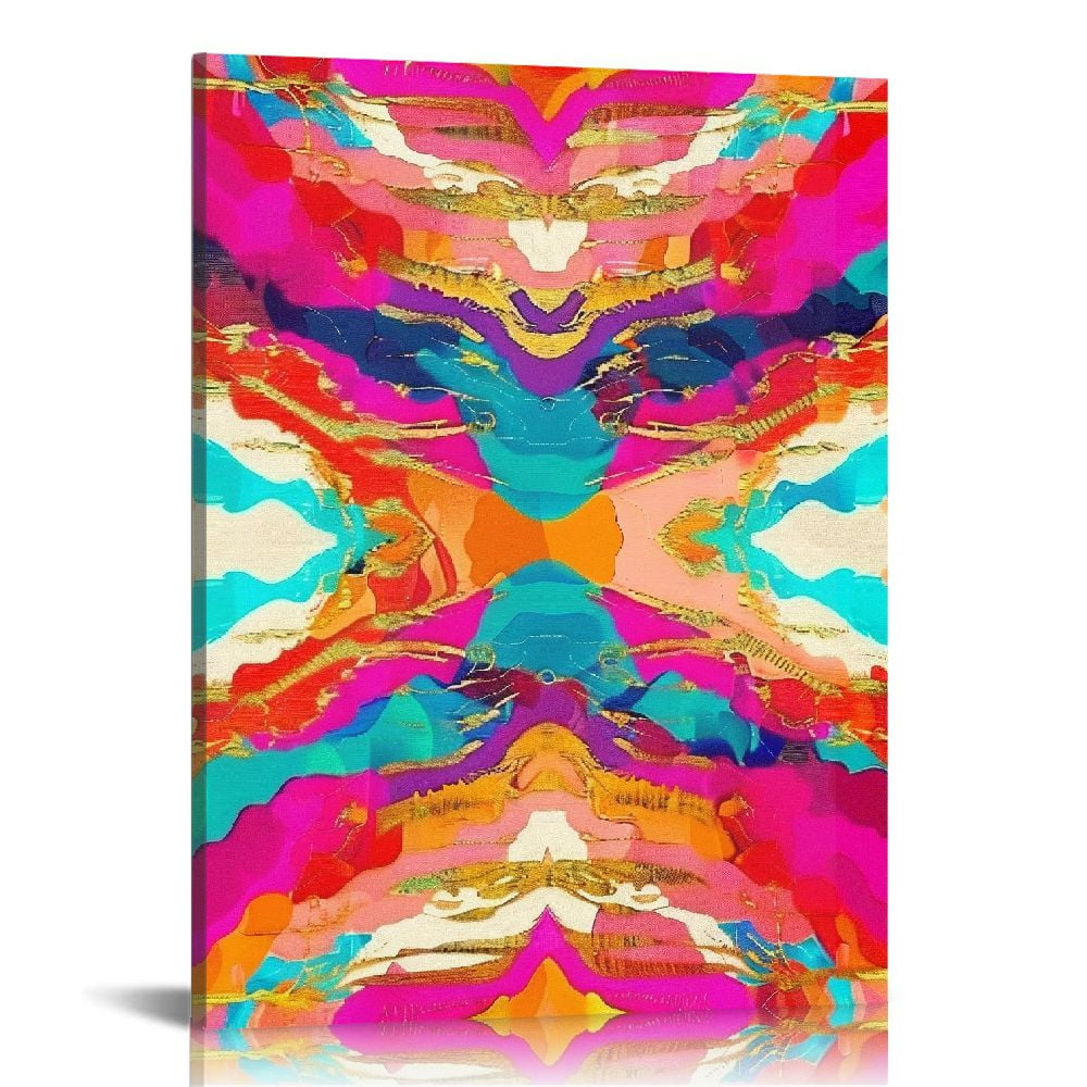 Nawypu Pink Blue Abstract Painting Preppy Room Decor Vibrant Canvas ...