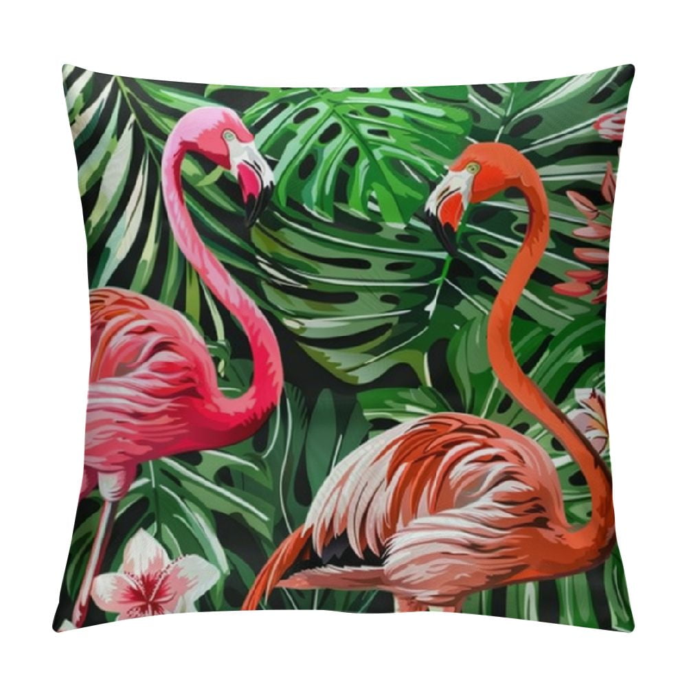 Nawypu Pink Flamingo Beautiful Tropic Flower Throw Pillow Covers Set of ...