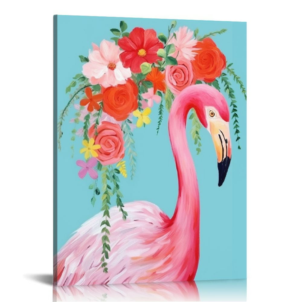Nawypu Pink Flamingo Canvas Poster Painting Bathroom Wall Art, Floral ...