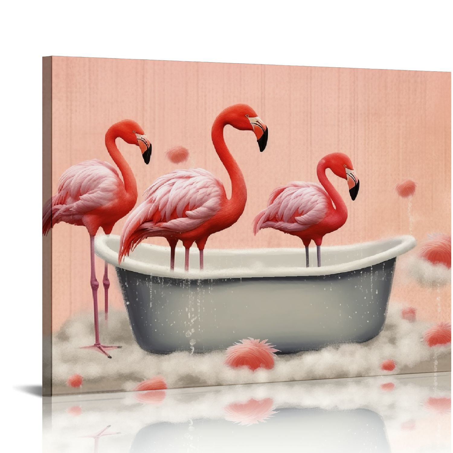 Nawypu Pink Flamingo In Bath Print, Flamingo In Bathtub, Bathroom Wall Art, Wildlife Painting ...