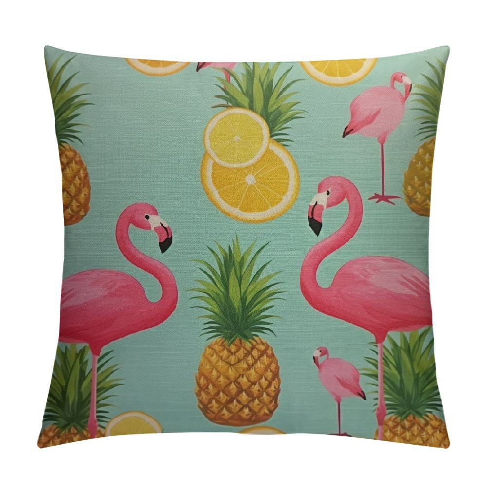 Nawypu Pink Flamingo Pillow Cover Pineapples and Exotic Leaves Theme ...