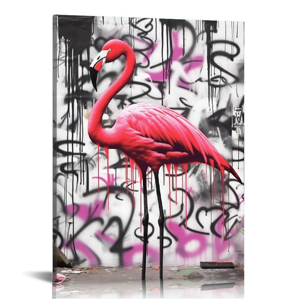 Nawypu Pink Flamingo Street Graffiti Wall Art Abstract Animals Posters ...