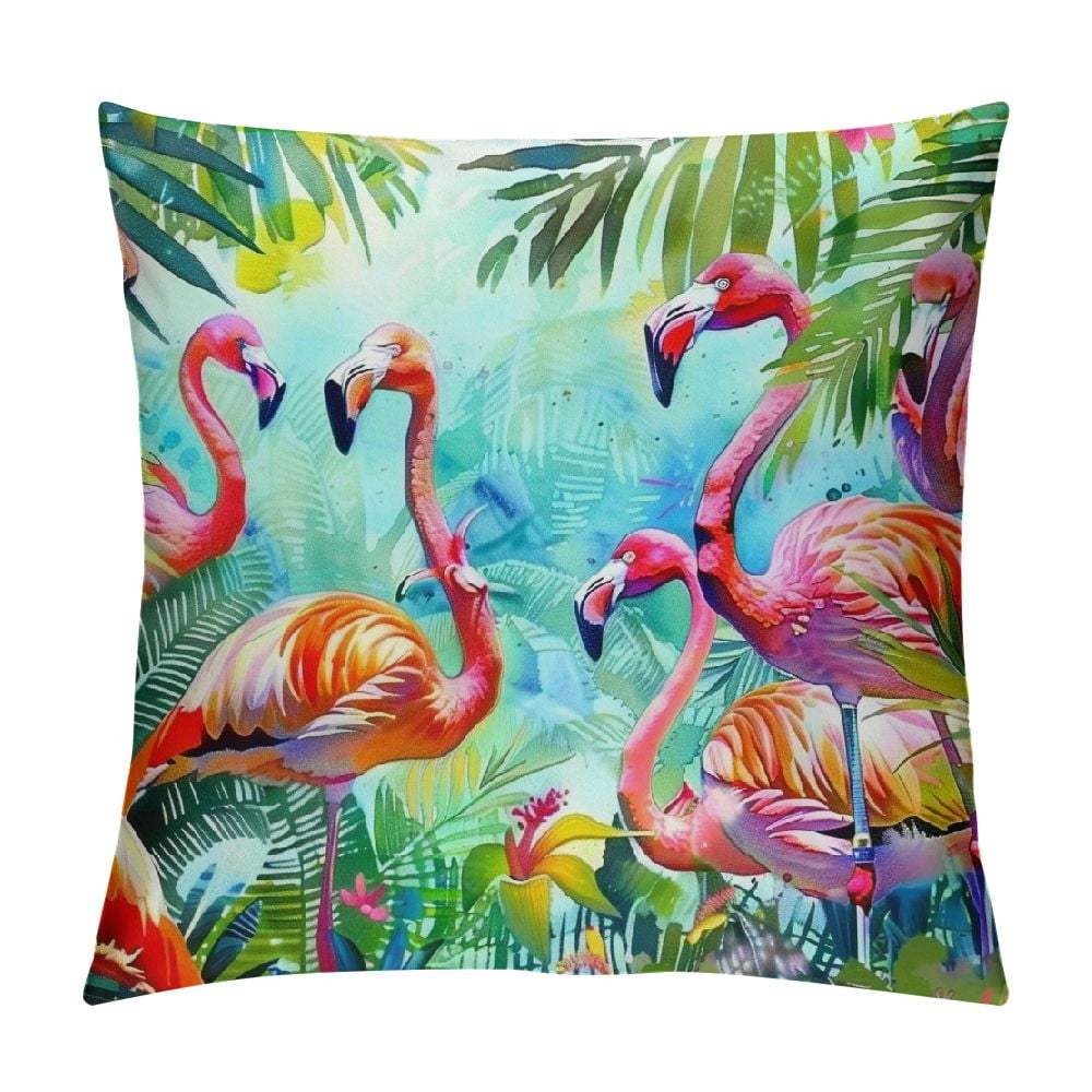 Nawypu Pink Flamingo Throw Pillow Covers 18x18 in,Tropical Palm Leaf ...