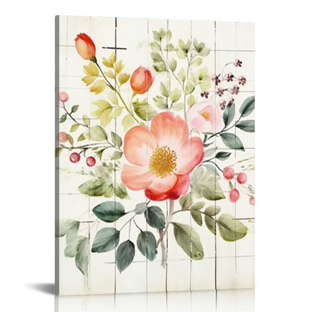 Nawypu Pink Floral Canvas Wall Art: Roses Flowers Bouquet Pictures ...