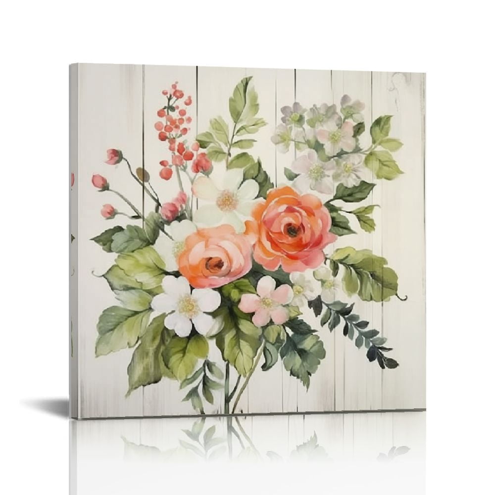 Nawypu Pink Floral Canvas Wall Art: s Flowers Bouquet Pictures Artwork ...