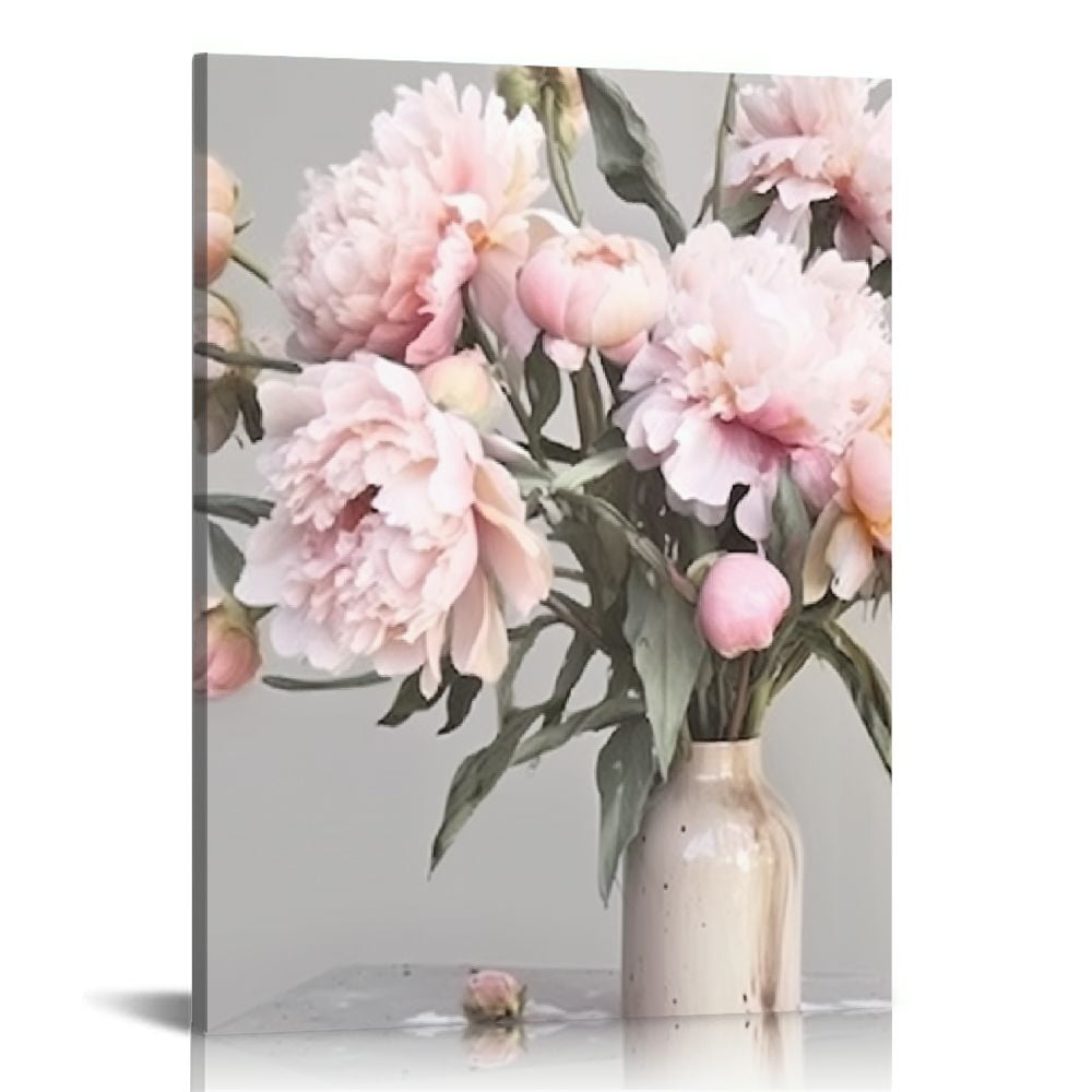 Nawypu Pink Flower Canvas Wall Art: Bedroom Blush Peony Artwork Elegant ...