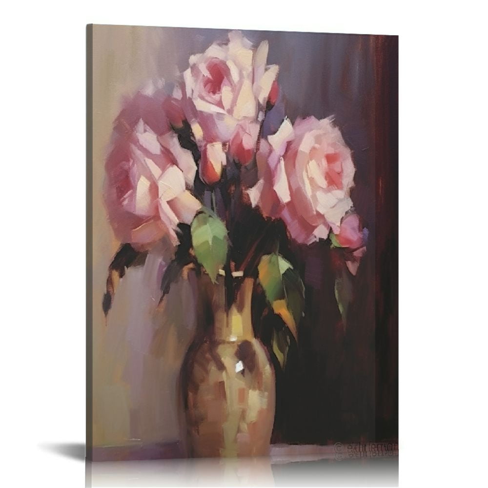 Nawypu Pink Flower Picture Canvas Wall Art Decoration with Framed ...