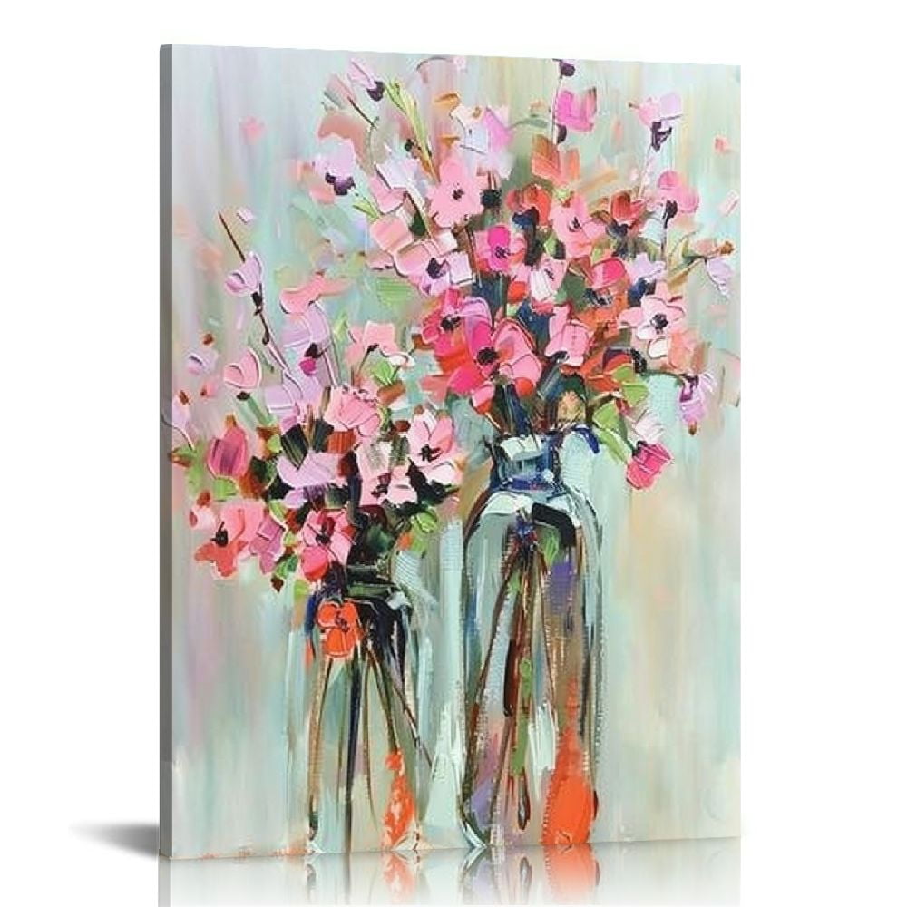 Nawypu Pink Flowers Poster Bouquet in Vase Canvas Wall Art Rustic ...