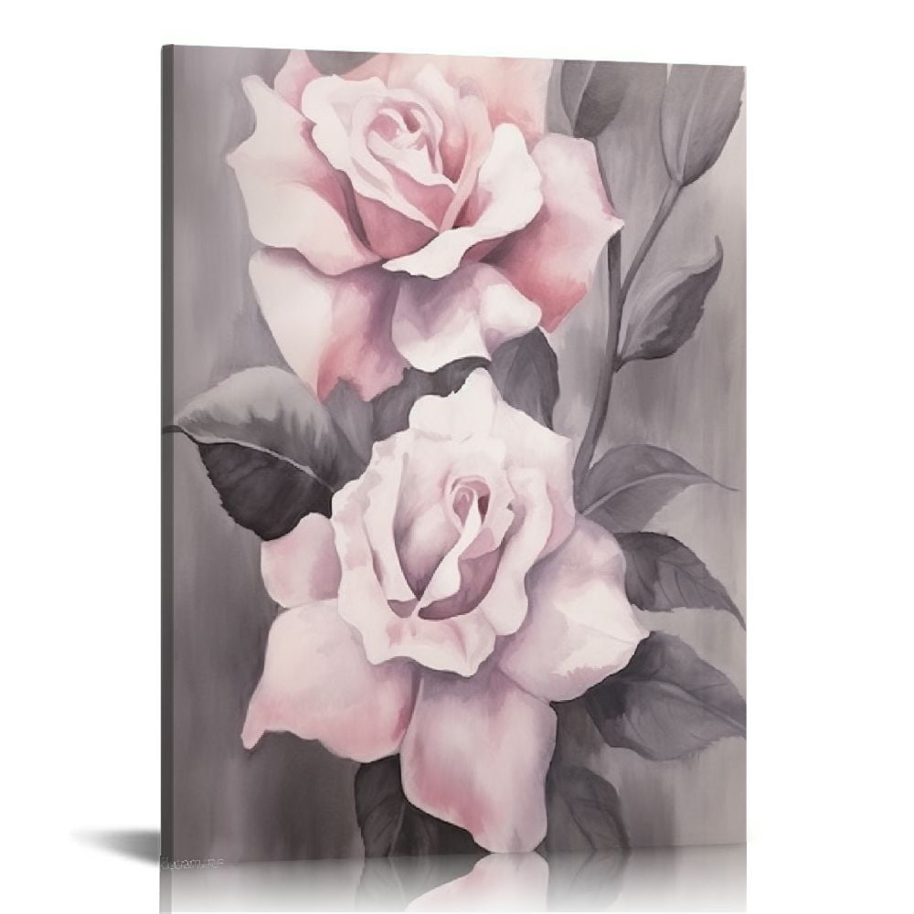 Nawypu Pink Grey Wall Art Rose Flower Floral Pictures Flowers Canvas ...