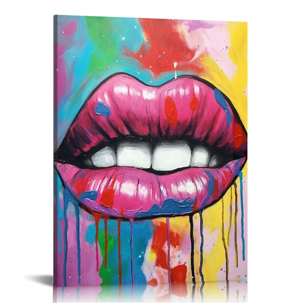 Nawypu Pink Lip Canvas Wall Art for Man Room Decor Sexy Colorful Mouth ...
