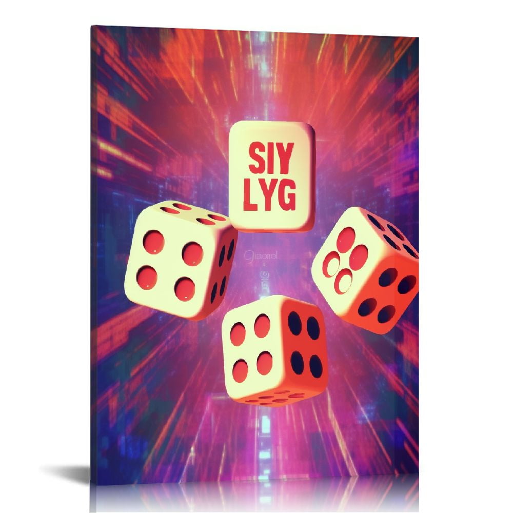 WERPE Pink and Orange Canvas Wall Art, Trendy Preppy Feeling Lucky Dice ...