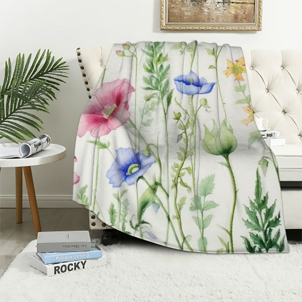 ONETECH Pink Poppy Sherpa Blanket Poppy Floral Throw Blanket for Sofa ...