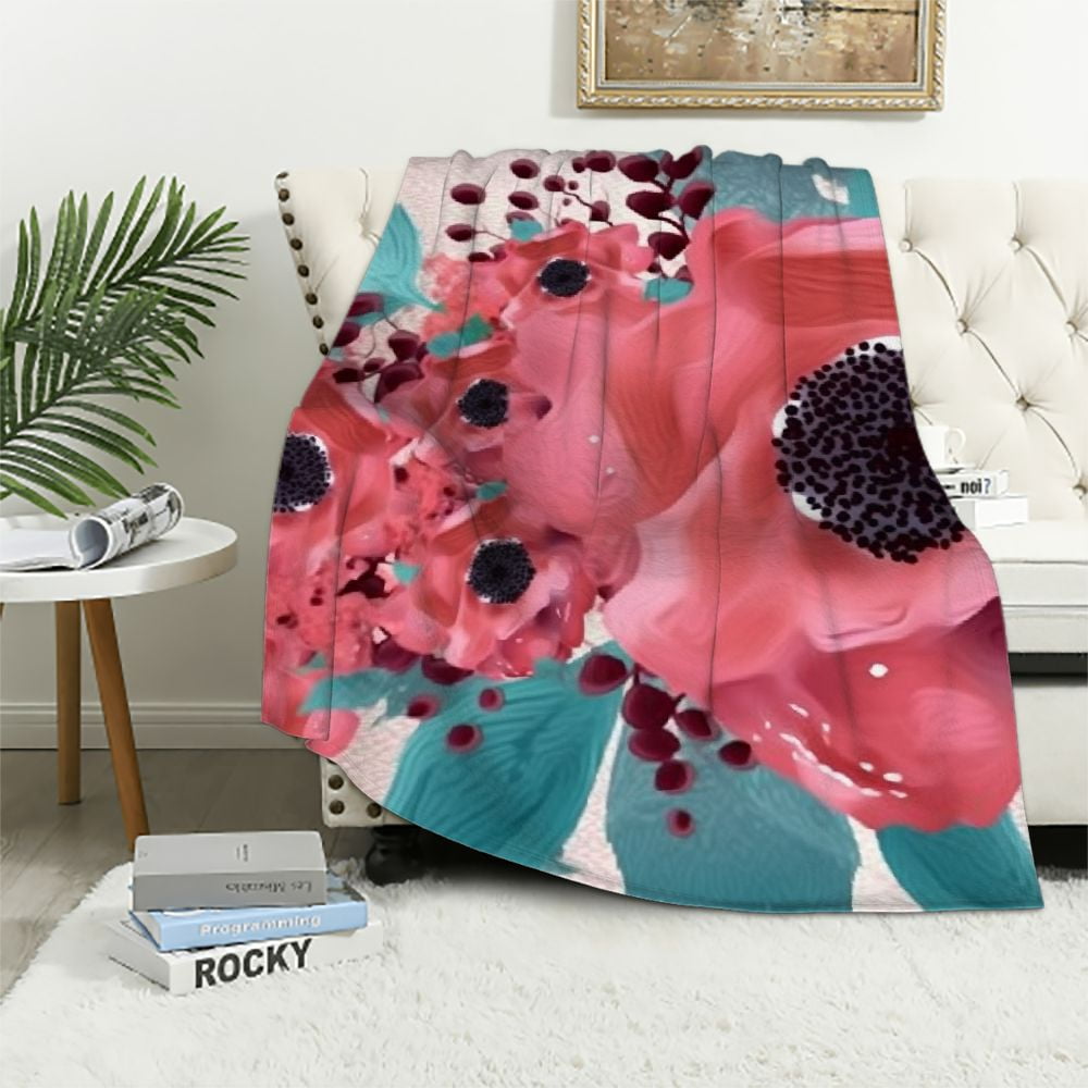 Nawypu Pink Rose Floral Pattern Blooming Prints Soft Warm Cozy Blanket ...