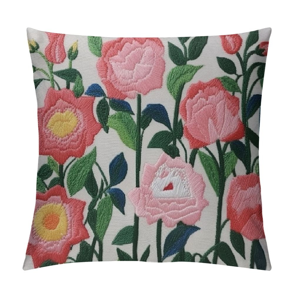 Nawypu Pink Rose Flower Throw Pillow Covers, Farmhouse Decorative ...