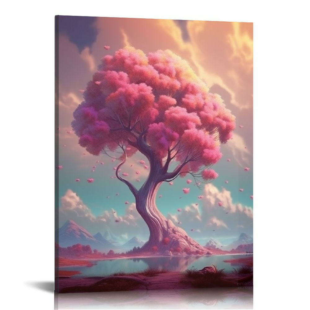 Nawypu Pink Sakura Tree Poster-Sakura Wall Decoration Art-Home Canvas ...