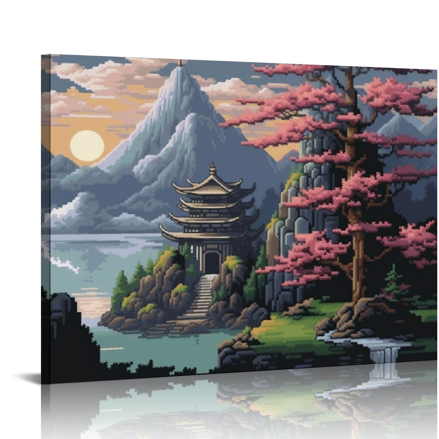 Nawypu Pixel Art Building Trees Asian Architecture Pagoda Cherry ...