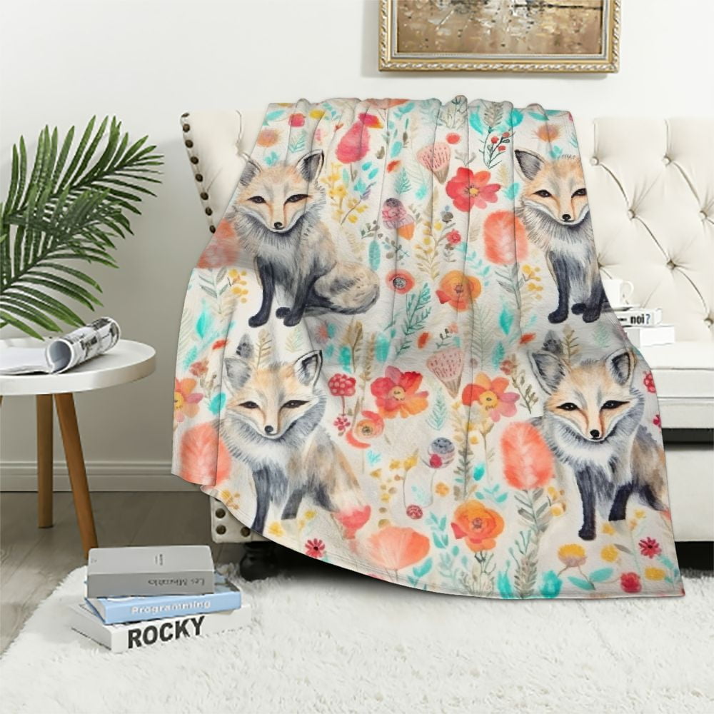 Nawypu Pixie Fox Throw Fuzzy Reversible Sherpa Blanket, Gray & Pink ...