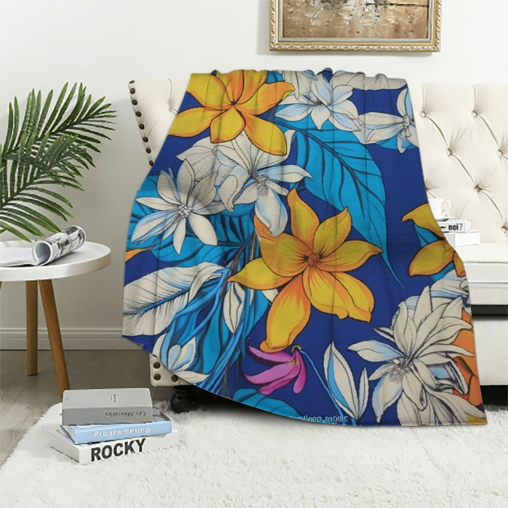 Nawypu Plumeria Flowers Palm Leaves Throw Blanket Tropical Floral ...