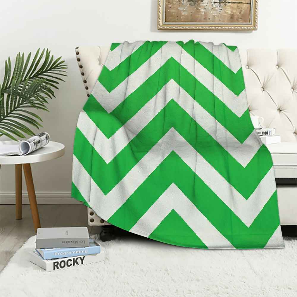 Nawypu Plush Soft Blanket Modern Green Zigzag Pattern Cozy Warm Throw ...
