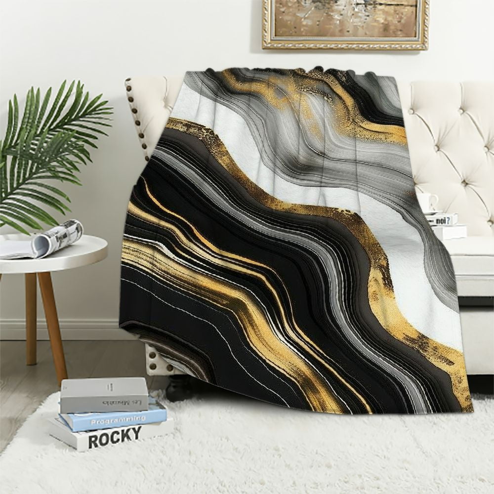 JEUXUS Plush Throw Blanket Gold and Marble Modern Soft Cozy Blanket ...