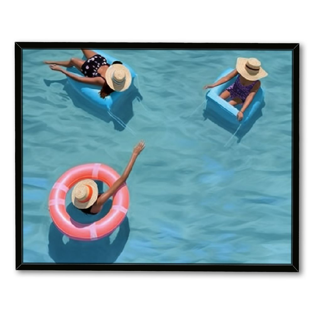 Nawypu Pool Floats Swimming Summer Beach Painting Black Framed Wall Art ...