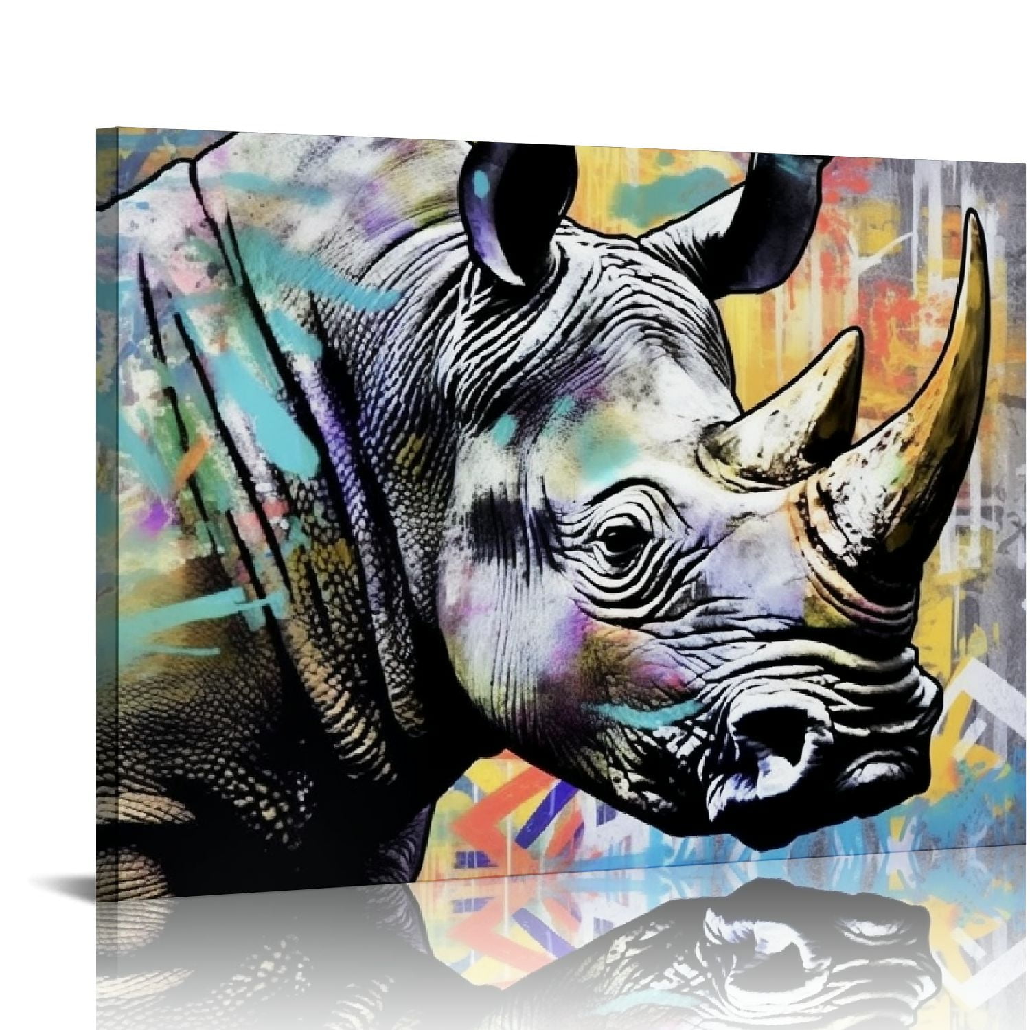 Nawypu Pop Art - Rhino Canvas Wall Art Print, Rhinoceros Artwork - Walmart.com