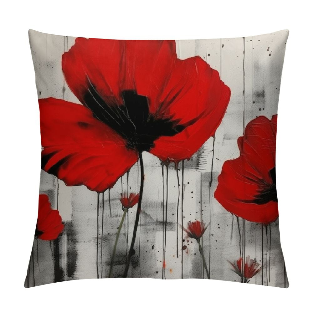 TIAOTIAOHOU Poppy Flower Pillow Case,Vintage Red Poppy Flower Cushion ...