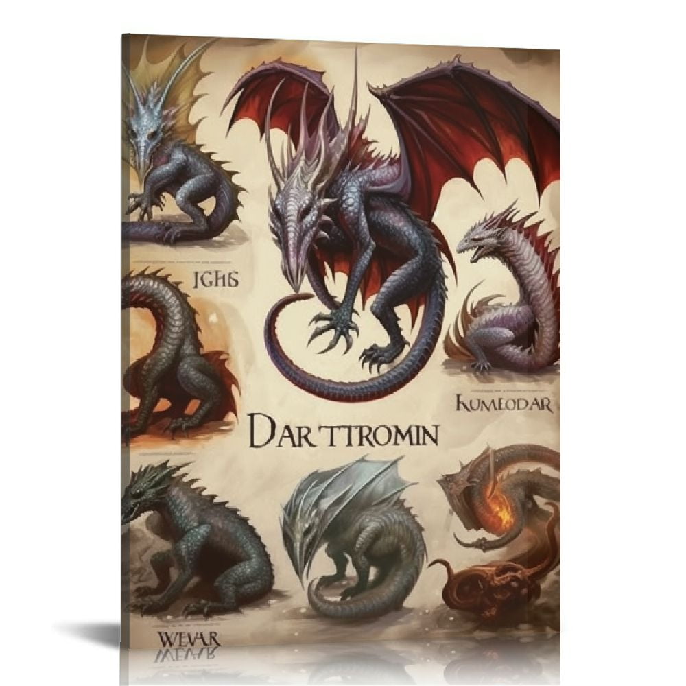 Awypu Poster for Kids Types of Dragon Poster Painting Canvas Wall ...