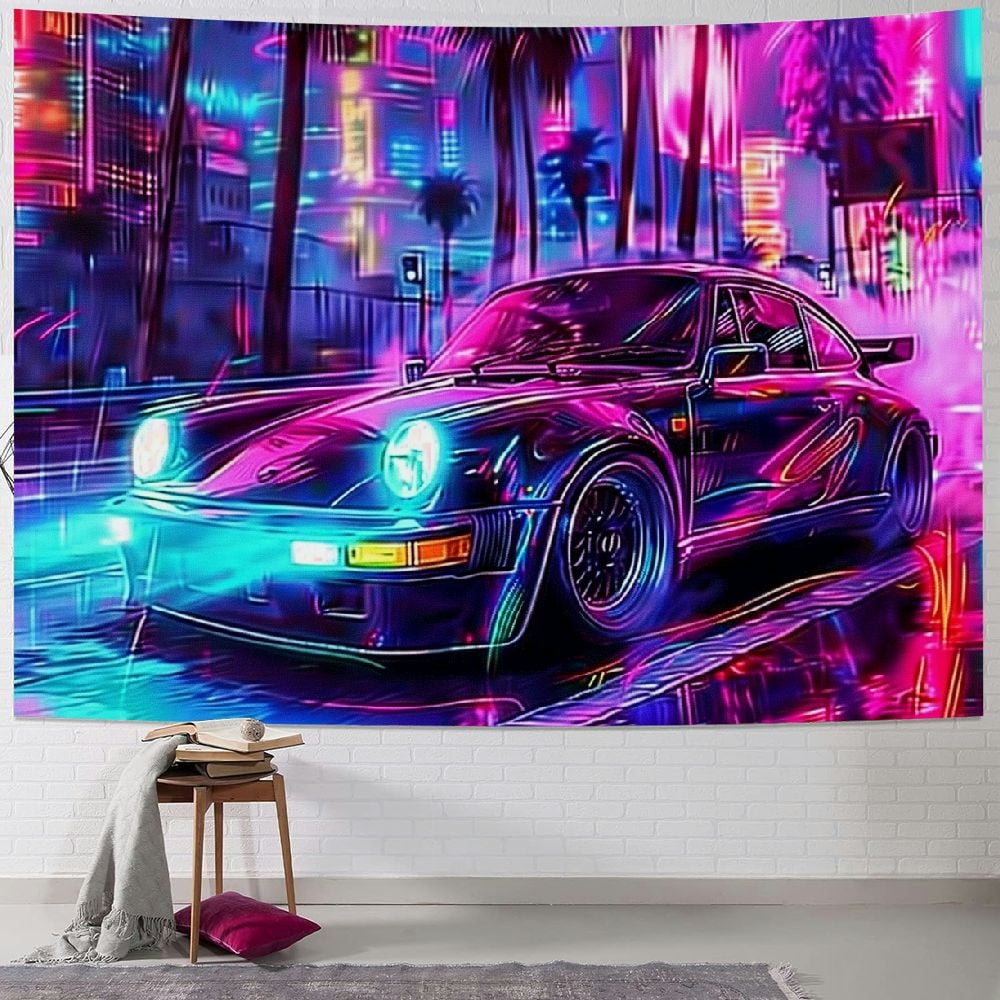 Nawypu Punk Skull Tapestry Wall Hanging, Japanese Futuristic City Car ...