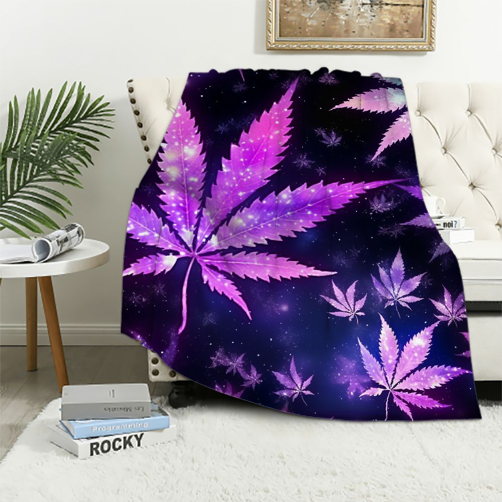 Nawypu Purple Galaxy Marijuana Weed Bed Blanket ,Botanical Weed Leaf Throw Blanket Cannabis ...