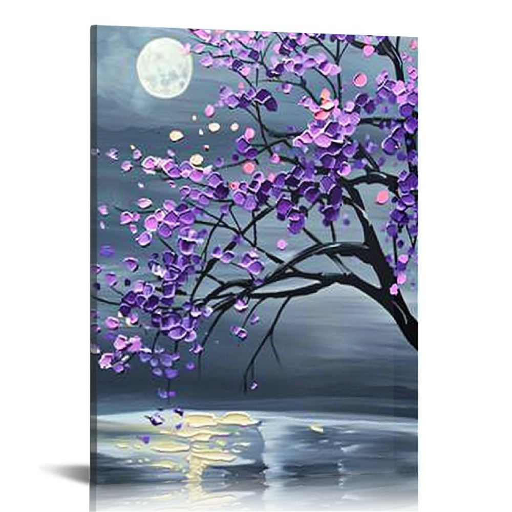 Nawypu Purple Plum Blossom Flower Print Painting on Canvas Black and ...