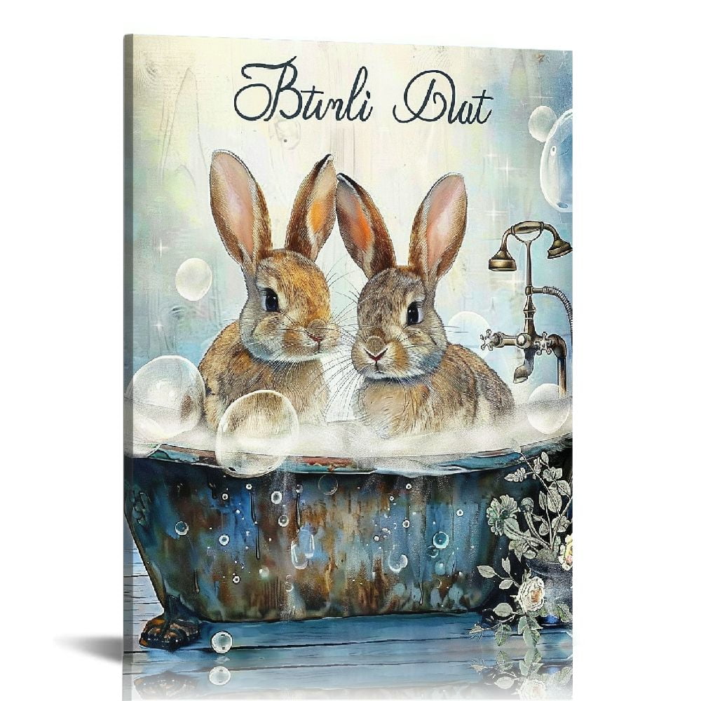Nawypu Rabbit Bathroom Wall Art Funny Bathtub Pictures Wall Decor Bunny ...