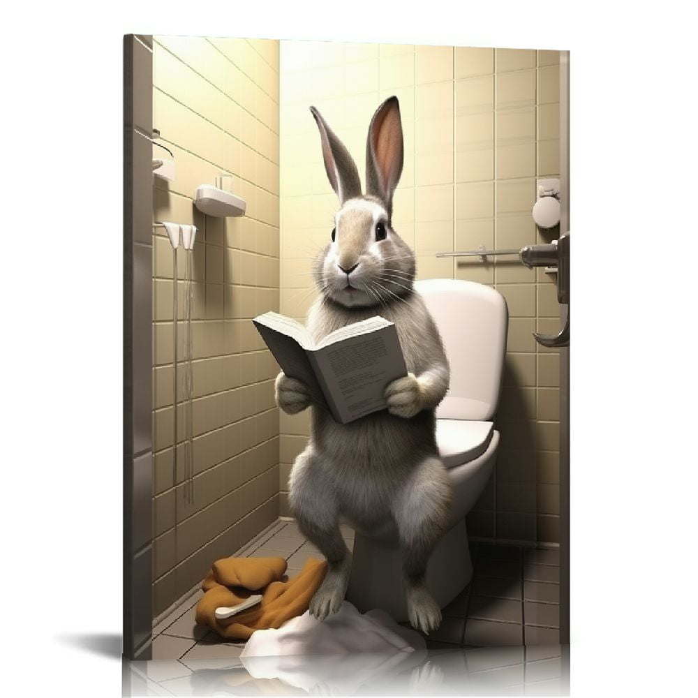 Nawypu Rabbit Canvas Wall Art for Bathroom Decor Funny Rabbit Sitting ...