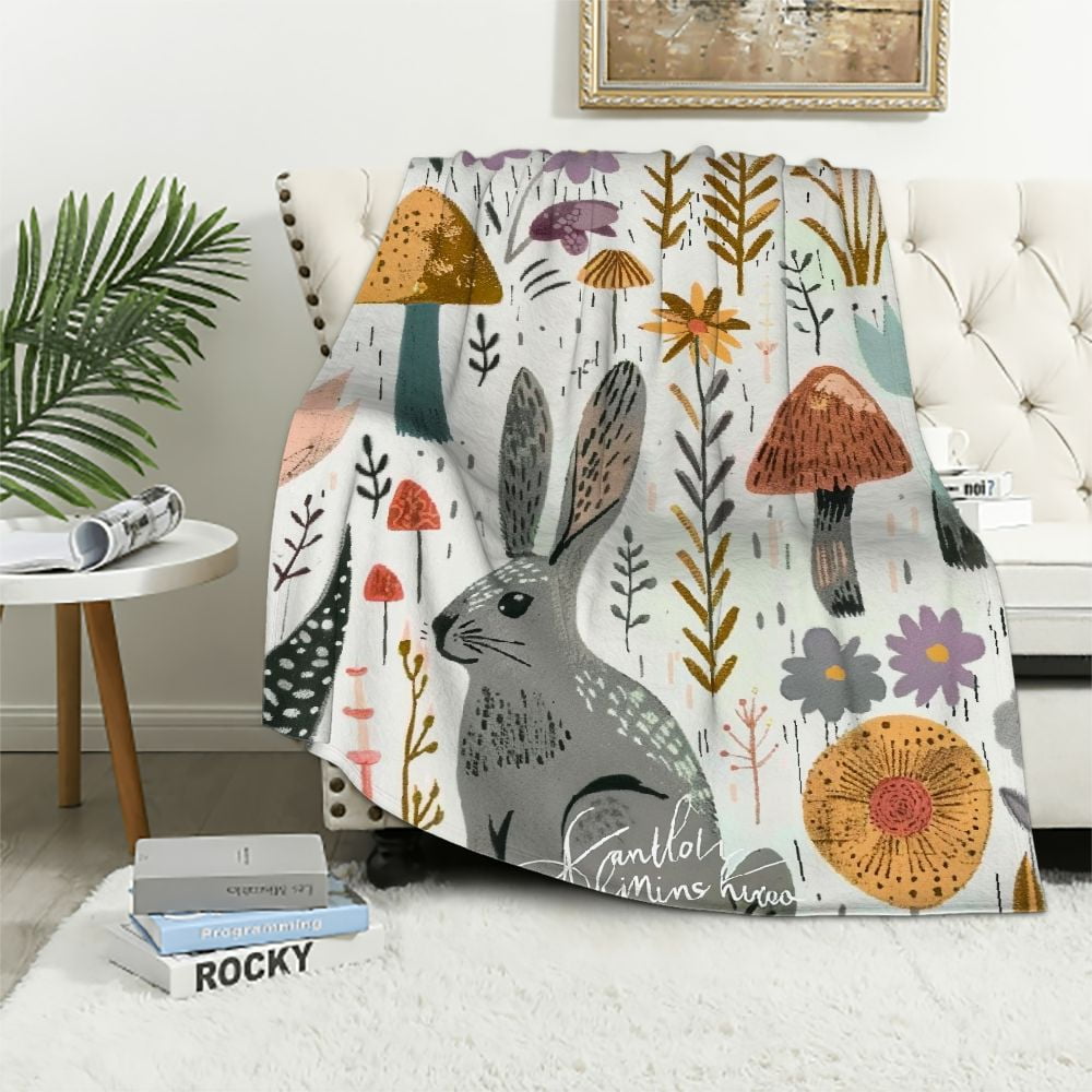 Nawypu Rabbit Throw Blanket Cute Rabbit Sherpa Blanket for Bunny Floral ...