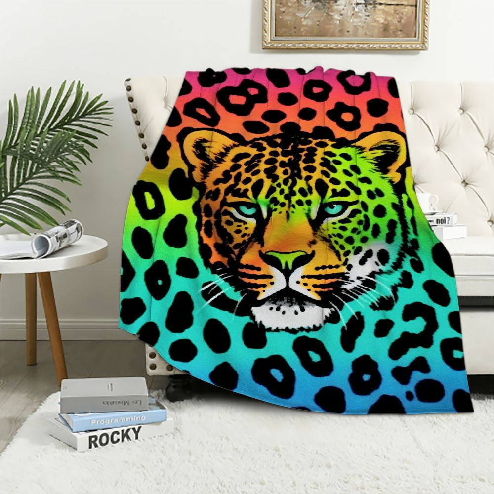 Nawypu Rainbow Leopard Print Blanket Gifts Blanket Super Soft Flannel ...