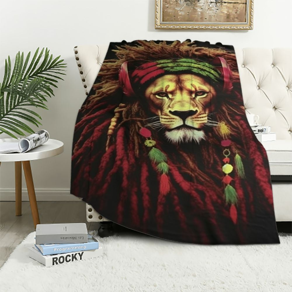 Nawypu Rasta Reggae Cannabis Leaf Lion Blanket, Throw, Super Soft ...