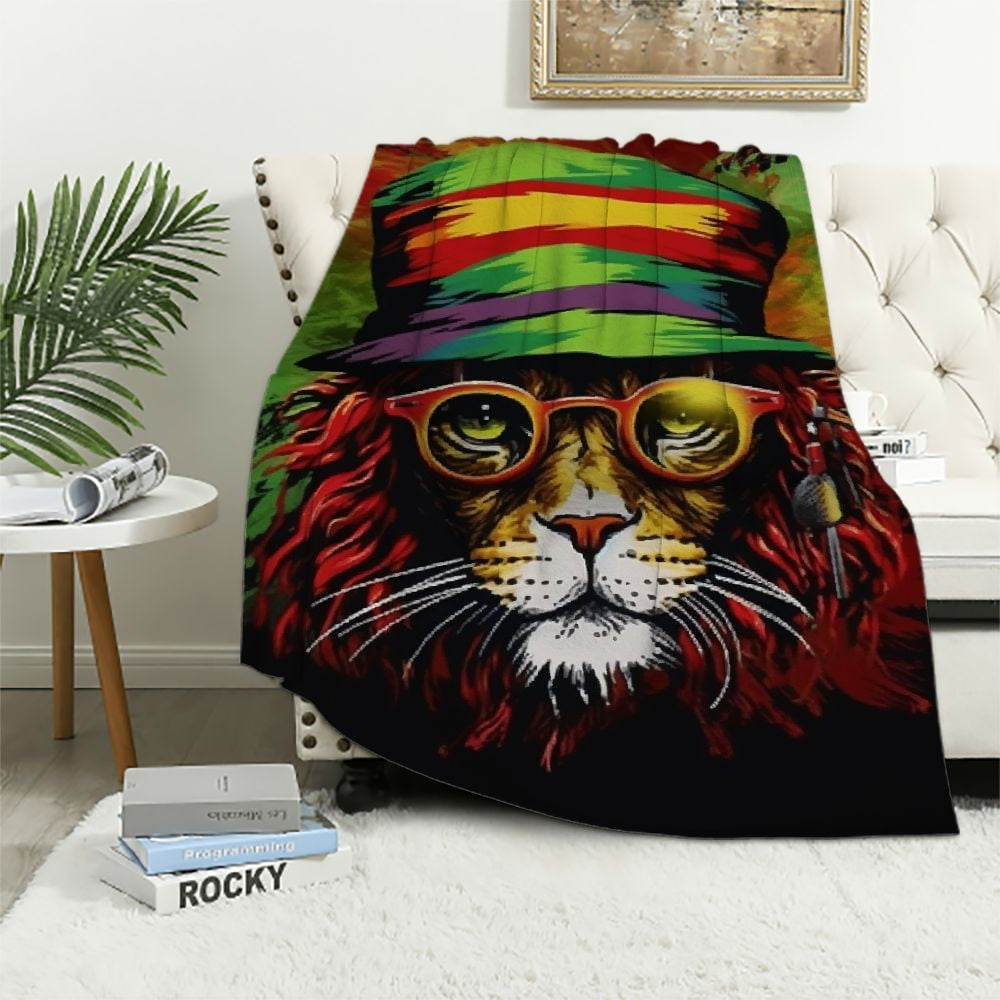 Nawypu Rasta Reggae Cannabis Leaf Lion Blankets, Throw Blankets, Home ...