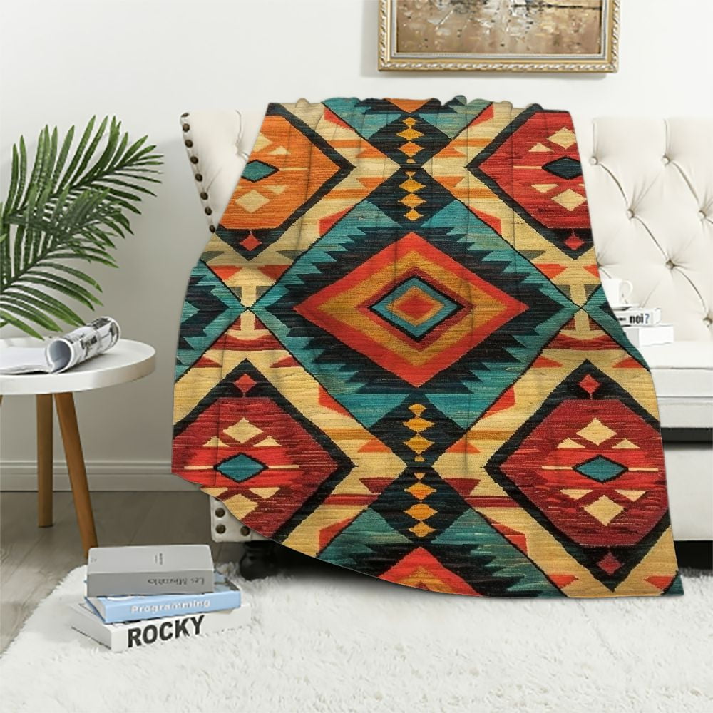 Nawypu Red Boho Style Blanket Soft Flannel Colorful Decorative Throw ...