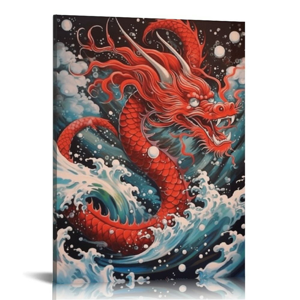 Awypu Red Giant Dragon in The Sea, Dragon Wall Art, Asian Style Dragon ...