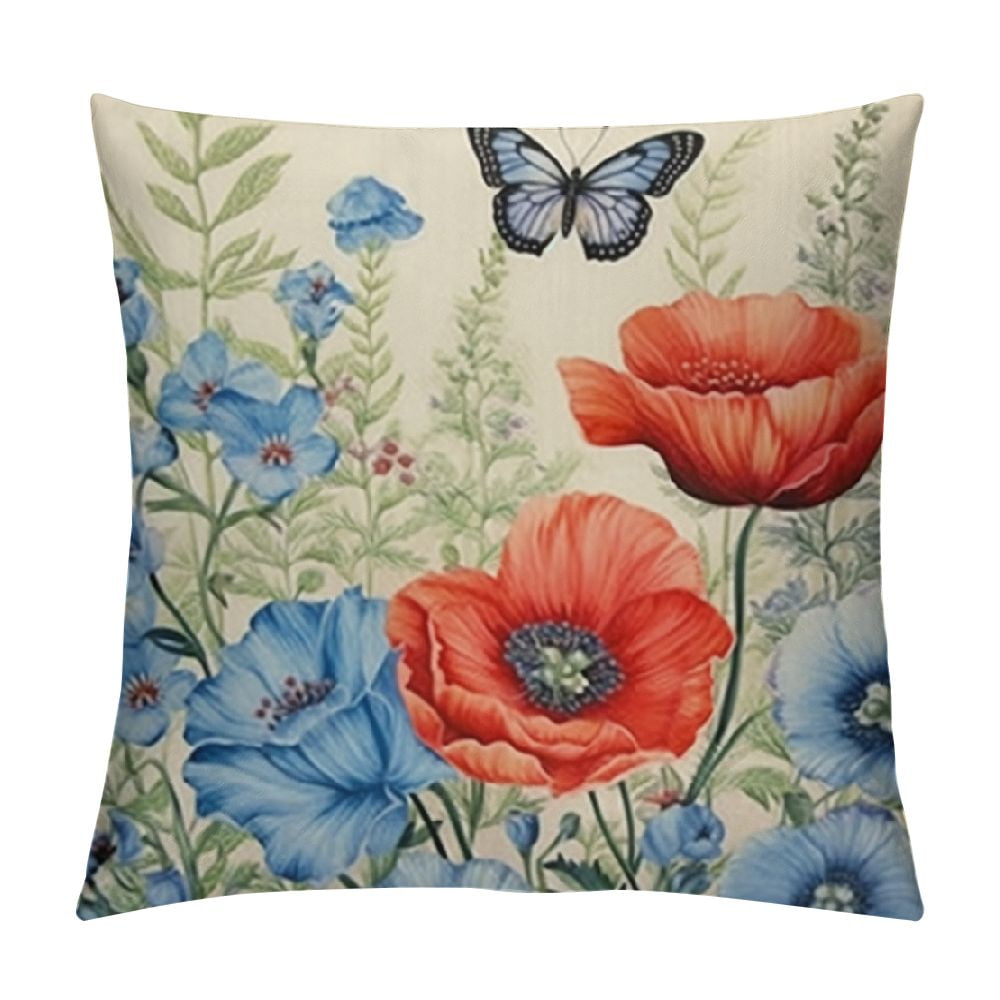 Nawypu Red Poppy Floral Pillow Covers Spring Summer Fall Vintage ...