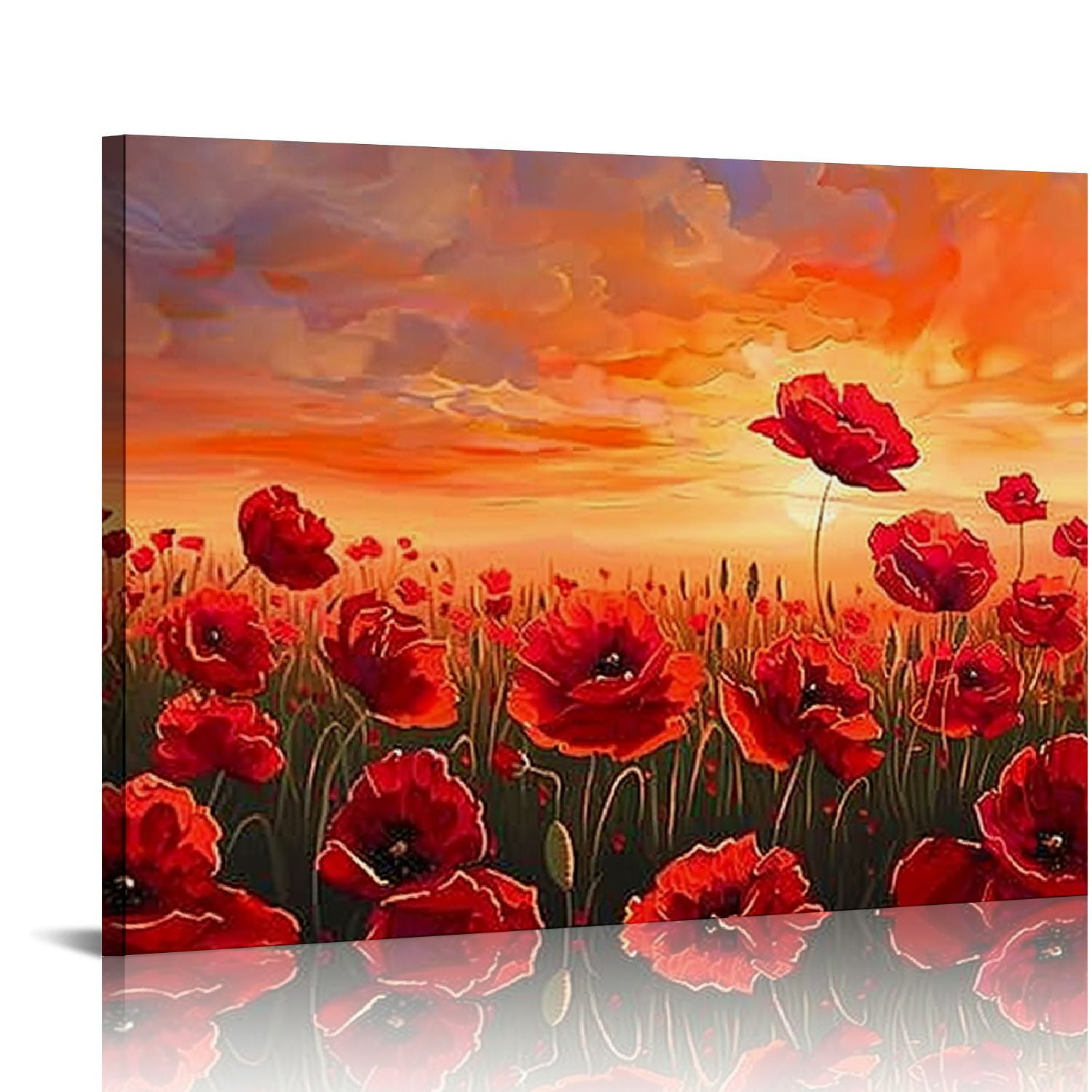 Nawypu Red Poppy Flower Wall Art Poppies Flower Field Sunset Landscape ...