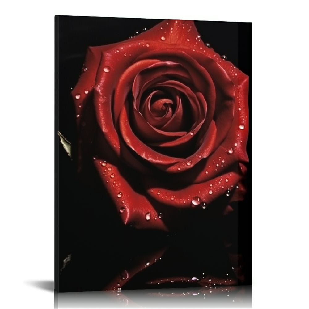 Nawypu Red Rose Canvas Wall Art Flower Blossoming on Black Background ...