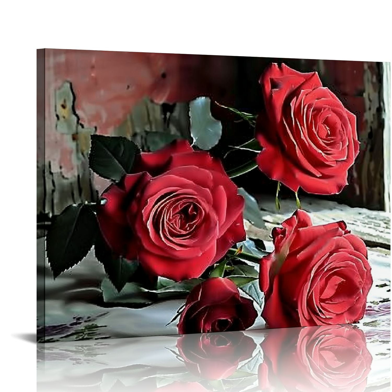 Nawypu Red Rose Canvas Wall Art Framed Black and White Abstract Rose ...