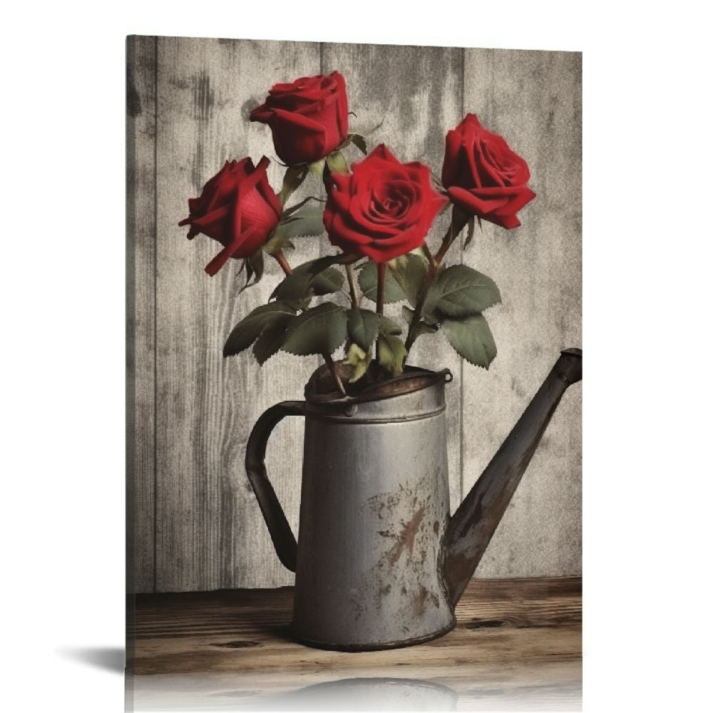 Nawypu Red Rose Canvas Wall Art: Rustic Black White Flower Bedroom ...