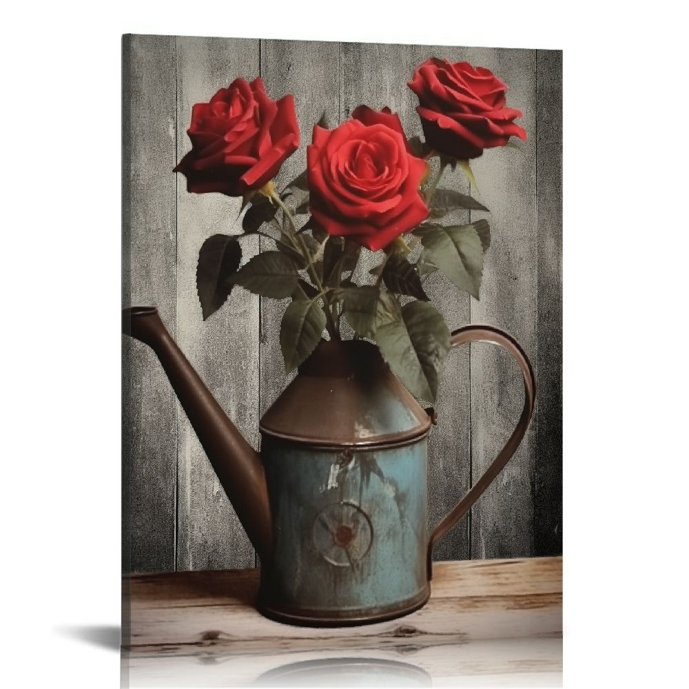 Nawypu Red Rose Canvas Wall Art: Rustic Black White Flower Framed ...